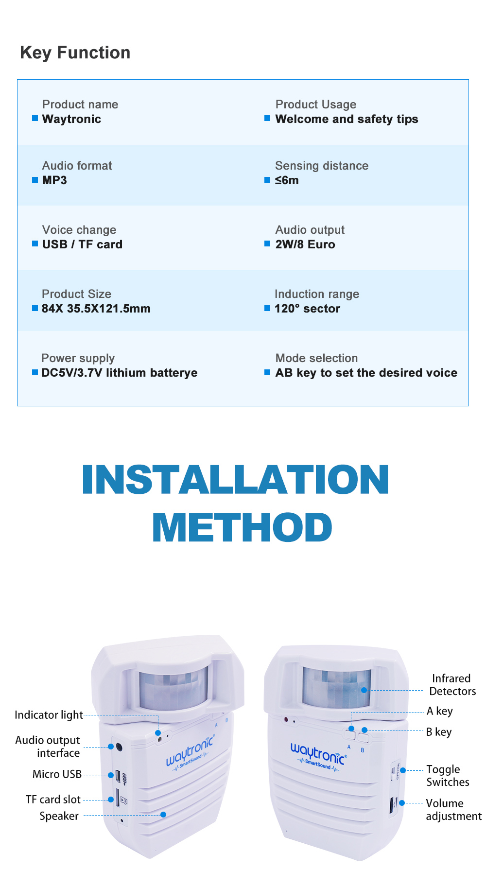 PIR Motion Sensor Activated Audio Player (WT-S11) - Waytronic Motion ...