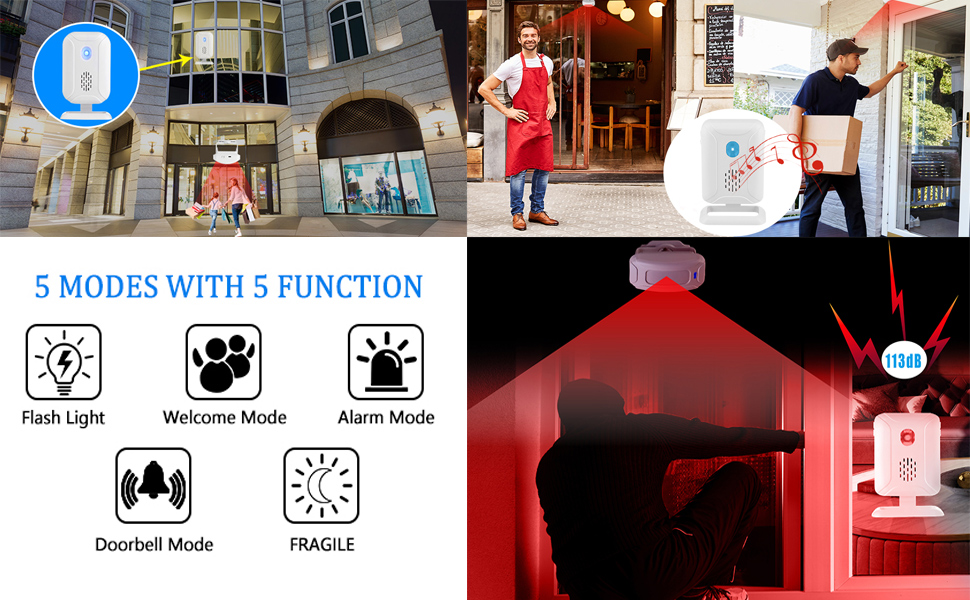 Wireless PIR Motion Sensor Detector Security Alarm Chime,Shop Store Office Home Front Door Entry ...